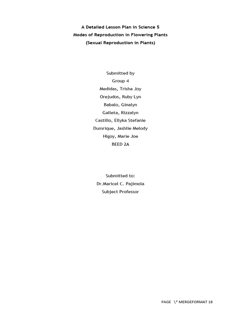 Rewrite Detailed Lesson Plan Trisha | PDF | Flowers | Fertilisation