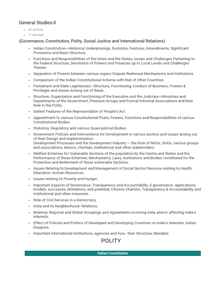General Studies 2 | PDF | Separation Of Powers | Governance