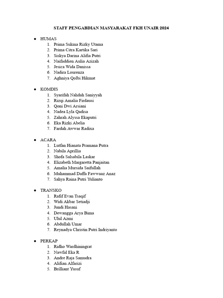 Staff Pengabdian Masyarakat FKH Unair 2024 | PDF Staff Pengabdian Masyarakat FKH Unair 2024 | PDF