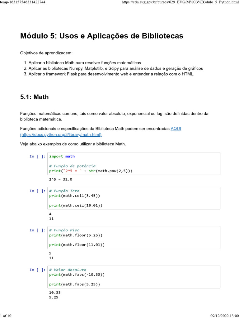 Aula 5 - Usos e Aplicações de Bibliotecas - Enap - Python | Download ...