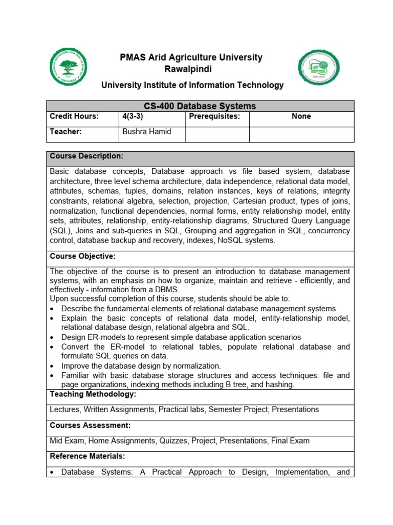 Database outline | PDF | Relational Database | Databases