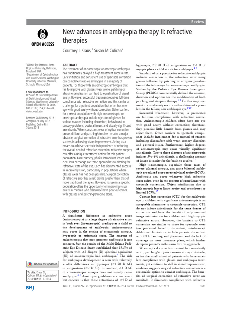 New Advances in Amblyopia Therapy II - Refractive Therapies | PDF ...