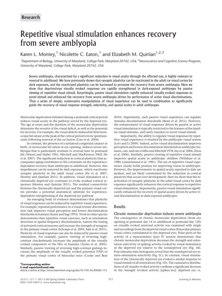 Repetitive Visual Stimulation Enhances Recovery From Severe Amblyopia | PDF | Visual Acuity ...