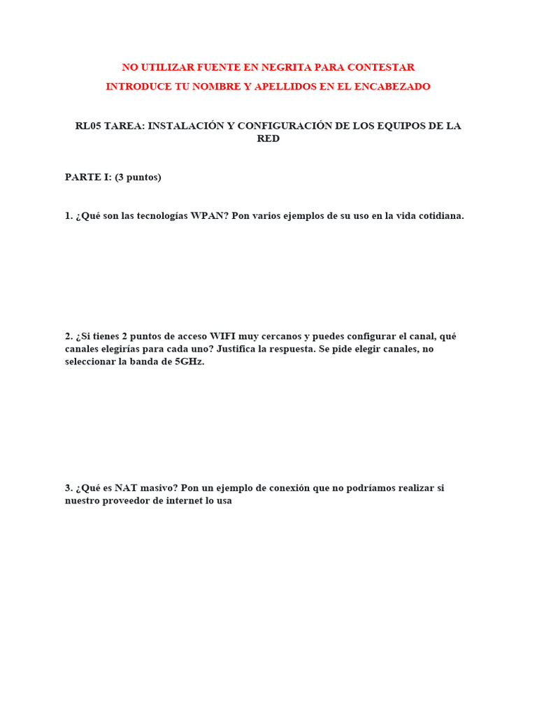 RL05 Tarea | PDF | Enrutador (Computación) | Dirección IP