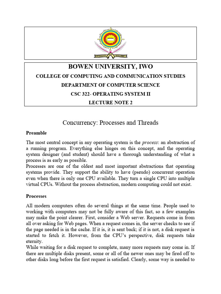Lecture Two | PDF | Process (Computing) | Thread (Computing)