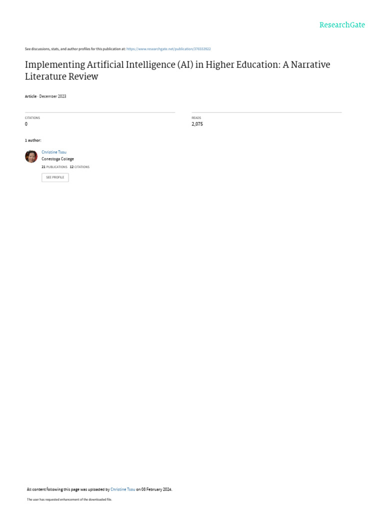 Implementing Artificial Intelligence (AI) in Higher Education: A ...