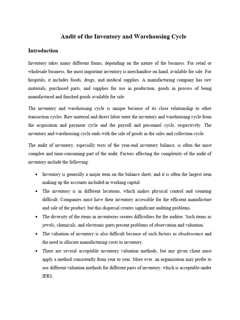 Audit of The Inventory and Warehousing Cycle | PDF | Inventory | Audit