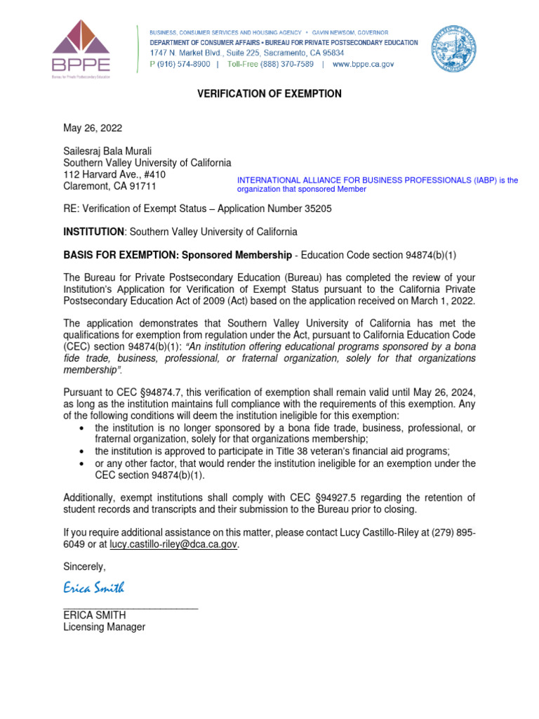 Verification of Exempt Status for SVUC | PDF | Career & Growth | Business