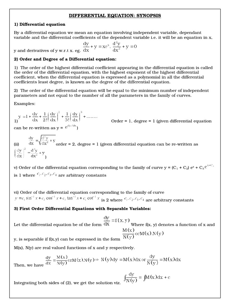 Differential Equation Synopsis Final | PDF | Equations | Variable ...