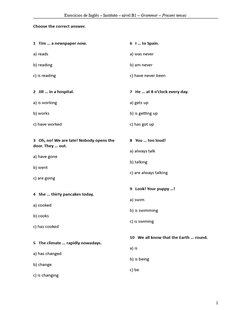 B1 Grammar Present Tenses | PDF