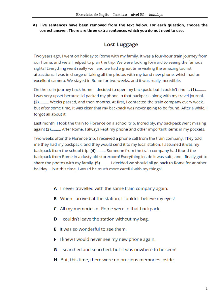 B1 English Exercises on Holidays | PDF
