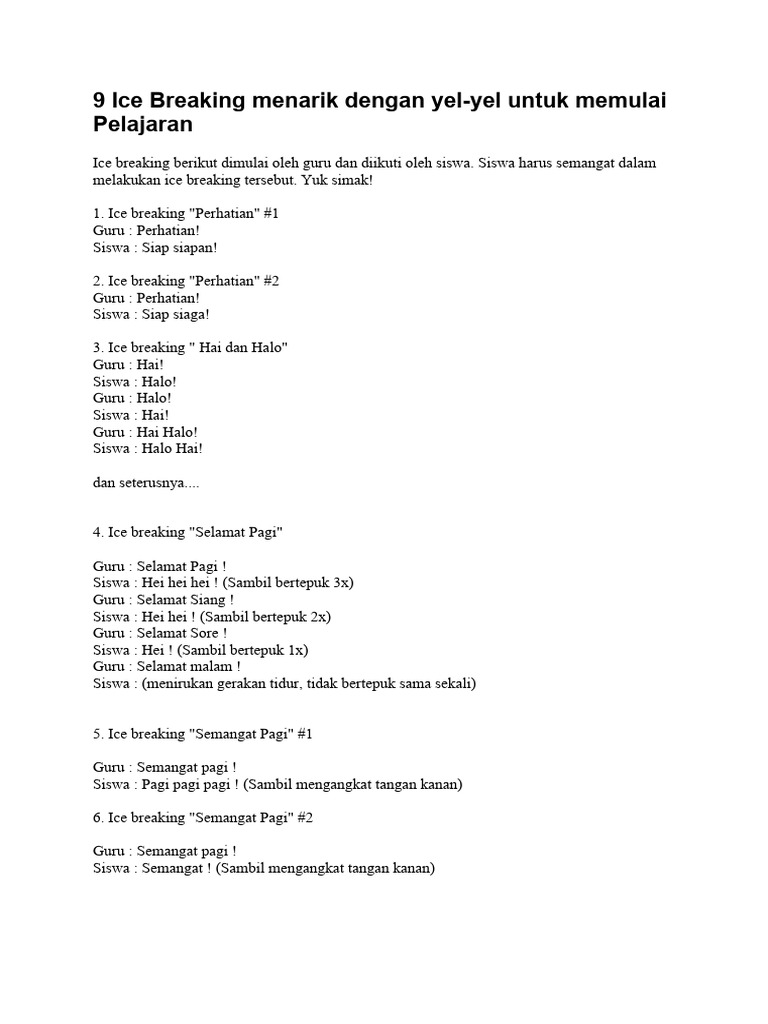 9 Ice Breaking Menarik untuk Kelas | PDF