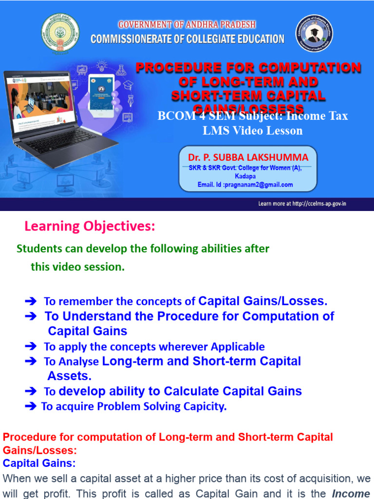 2 PPT BCOM 4 SEM INCOME TAX 4C CAPITAL GAINS - PPTX | PDF | Capital Gain | Capital Gains Tax