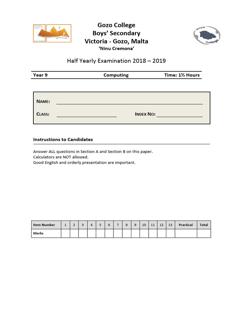 Computing - Year 9 - Student's Paper | PDF | Logic Gate | Computer Data ...