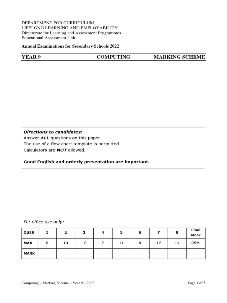 Year 9 Computing Marking Scheme 2022 | PDF | Computer Data Storage ...