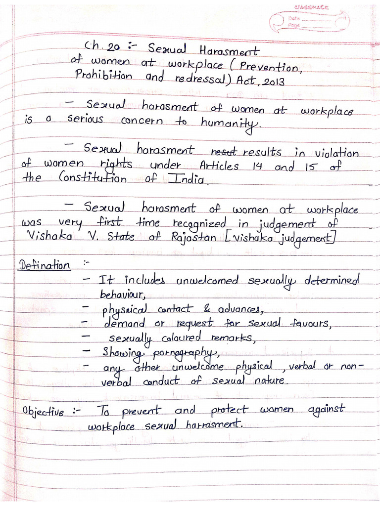 ch.20 sexual harassment handwritten notes | PDF