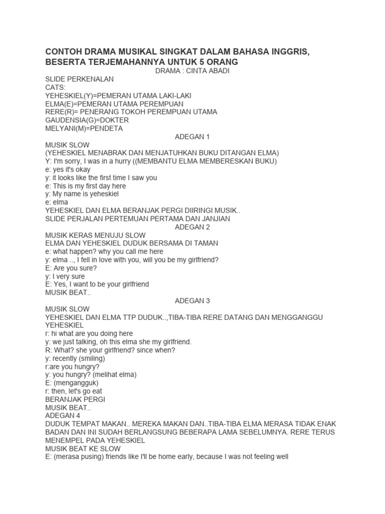 Contoh Drama Musikal Singkat Dalam Bahasa Inggris | PDF