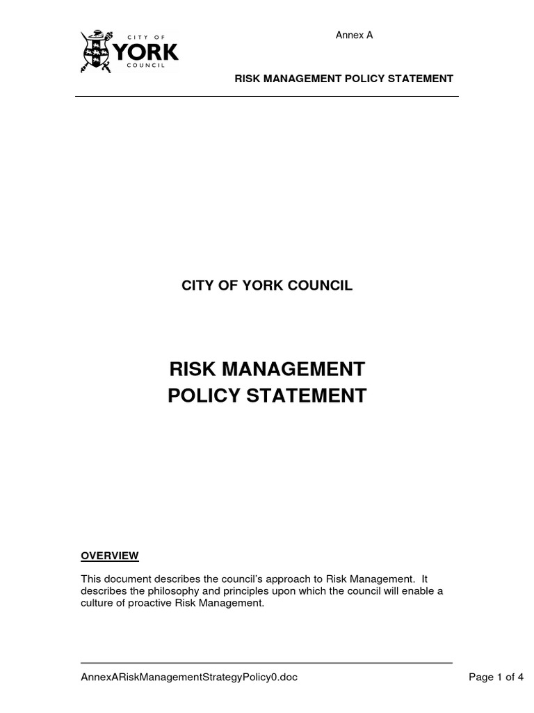 Annex A Risk Management Strategy Policy | PDF | Risk Management | Risk