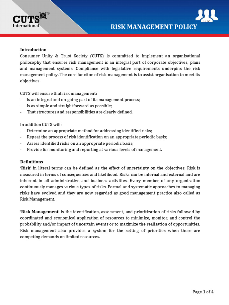 Risk Policy for CUTS Staff | PDF | Risk | Risk Management