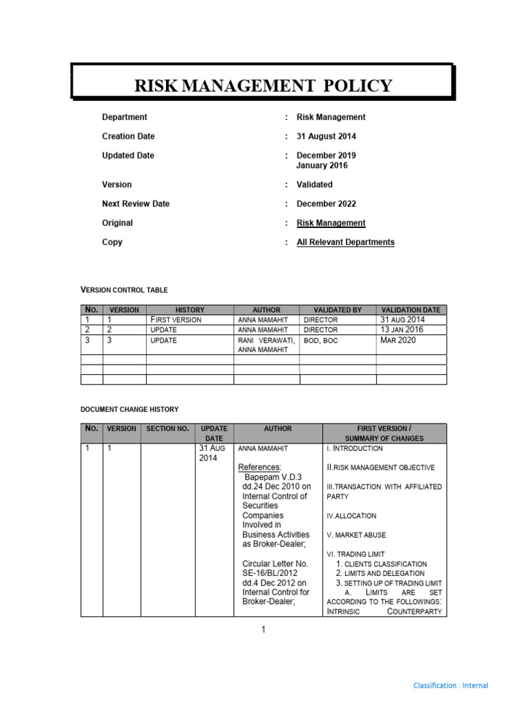 Risk Management Policy Pdf Internal Control Risk Management 8991
