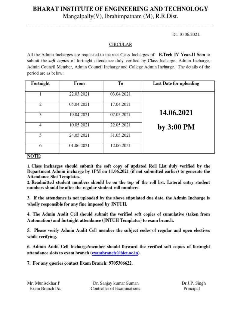 IV_II_ATTENDANCE CIRCULAR | PDF | Engineering