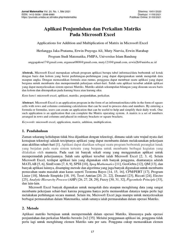 Aplikasi Matriks di Microsoft Excel | PDF | Metode & Bahan Ajar | Komputer