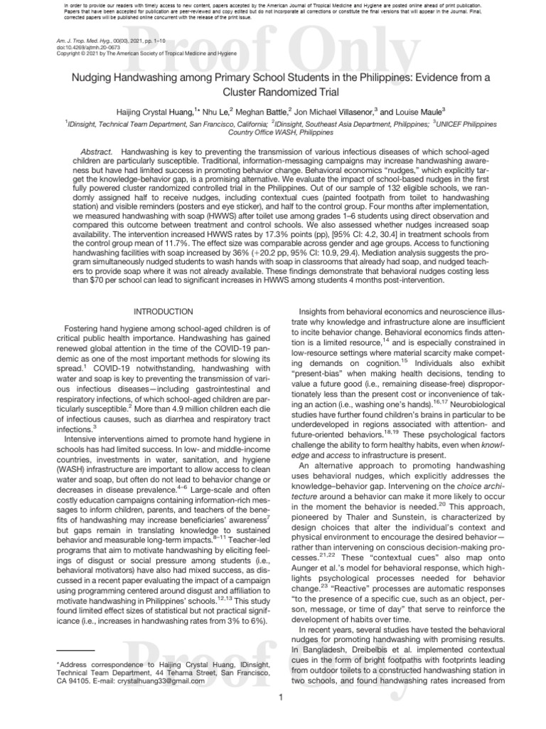 AJTMH-Nudging-Handwashing-1 | PDF | Hand Washing | Wash