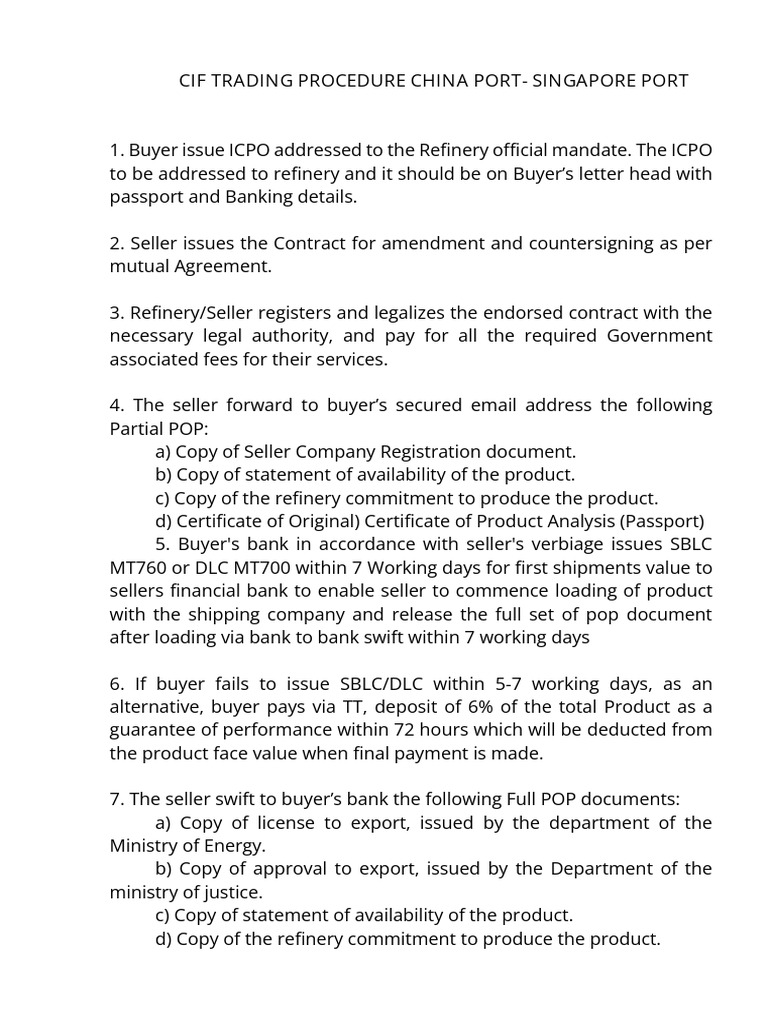 CIF Trading Procedure Guide | PDF | Letter Of Credit | Business