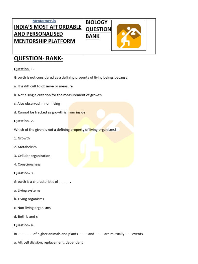 Biology Question Bank for Students | PDF | Biology