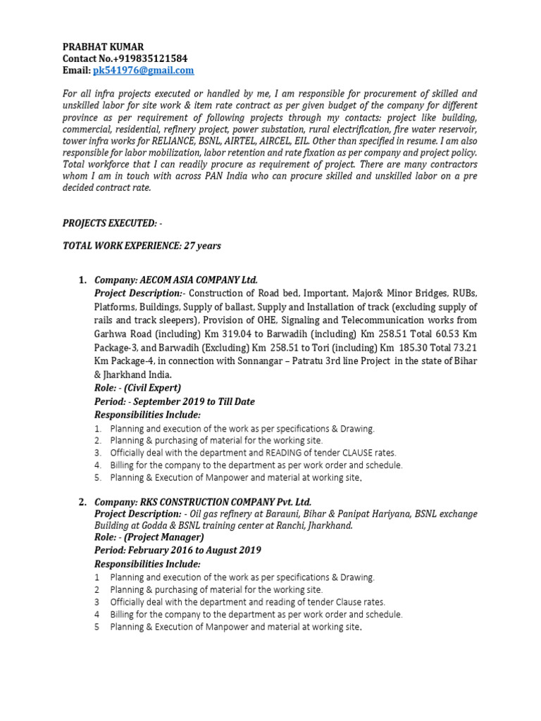 Prabhat Kumar Resume | PDF | Electrical Substation