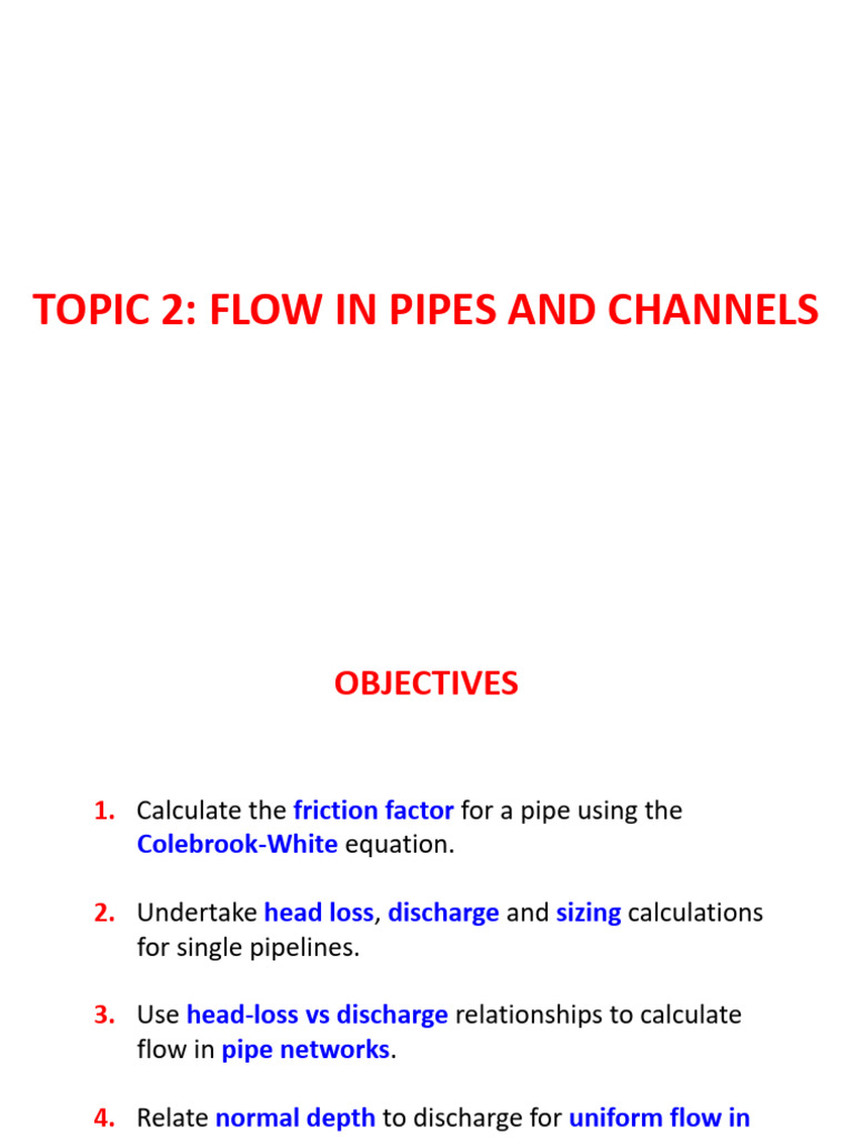 Topic 2: Flow in Pipes and Channels | PDF | Fluid Dynamics | Dynamics ...
