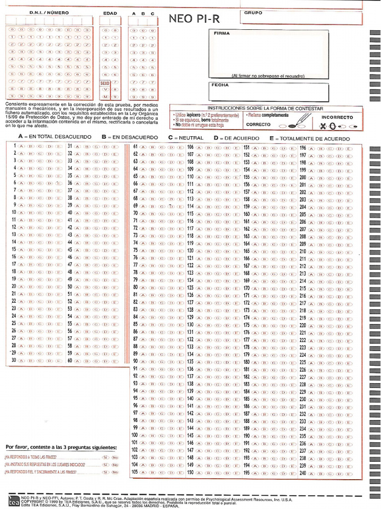 HOJA DE RESPUESTA NEO PI-R. Okipdf | PDF