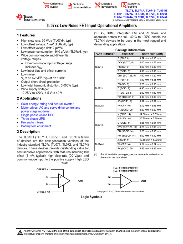 Amplifier TL071 | PDF | Electrostatic Discharge | Amplifier