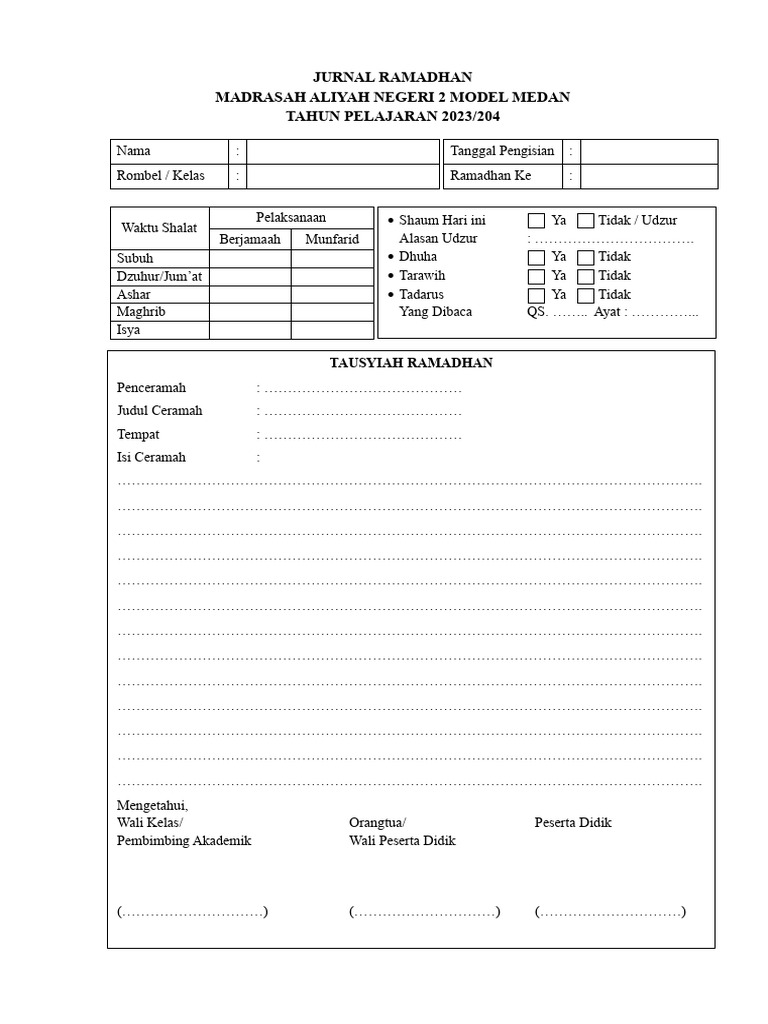 Jurnal Ramadhan 1445 H-Man 2 Model Medan | PDF