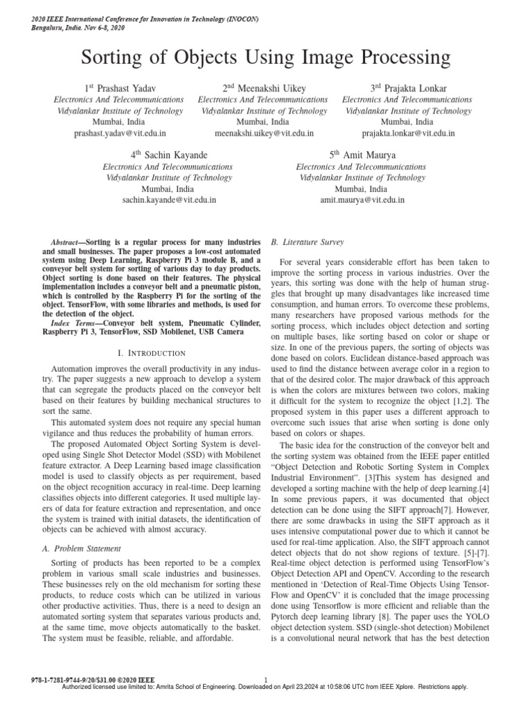 Sorting Of Objects Using Image Processing Pdf Network Socket Raspberry Pi