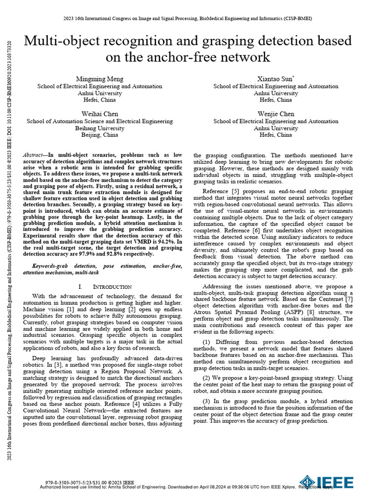 Multi-Object Recognition and Grasping Detection Based On The Anchor-Free Network | PDF | Deep ...