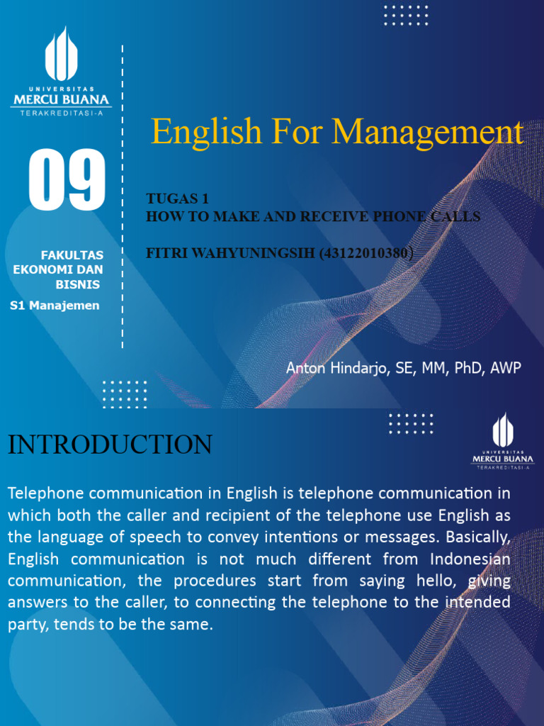 Fitri Wahyuningsih - 43122010380 Efm 9 | PDF | Telephone | Communication