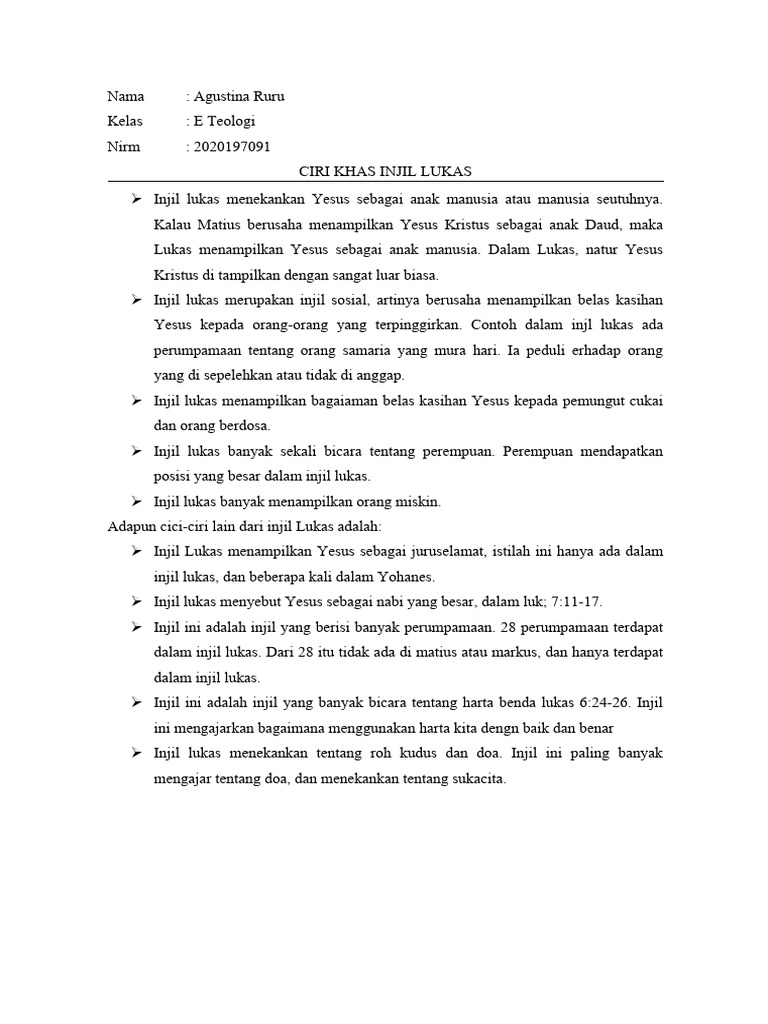 Ciri Khas Injil Lukas dan Pesan Sosialnya | PDF