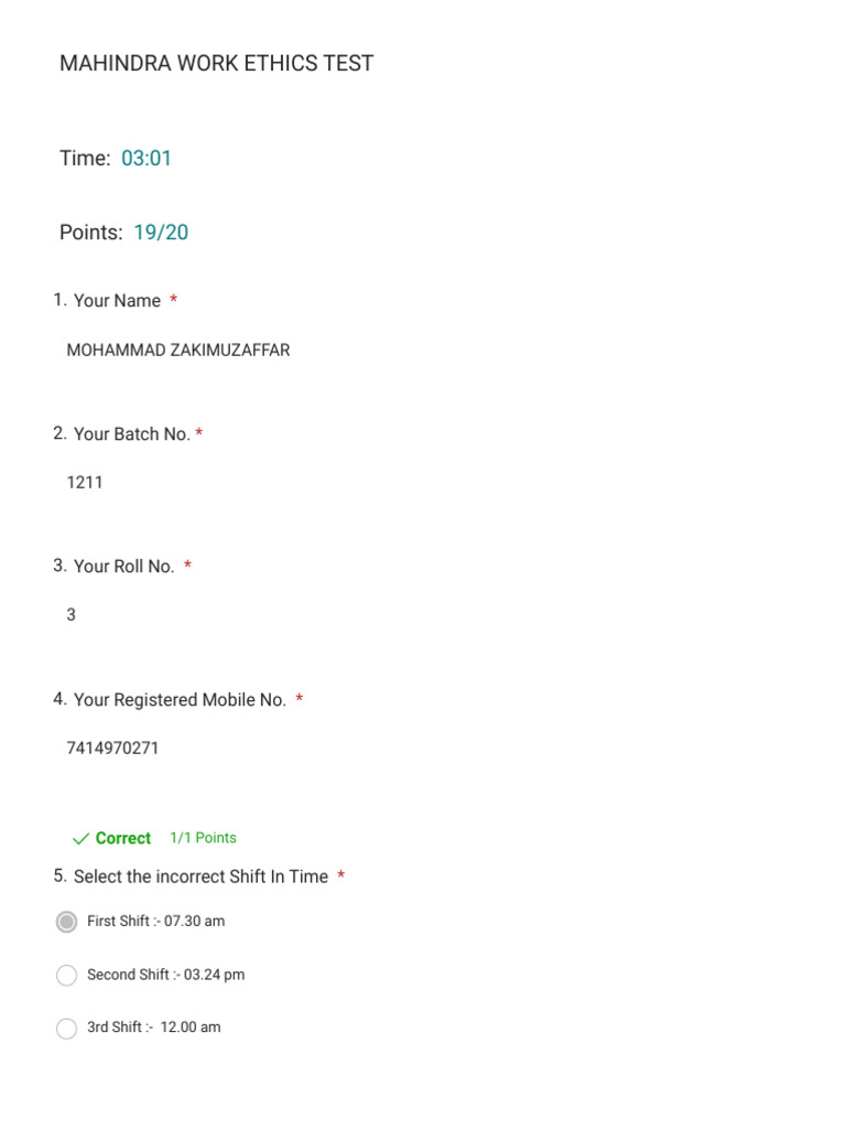 Mahindra Work Ethics Test Guide | PDF | Knowledge