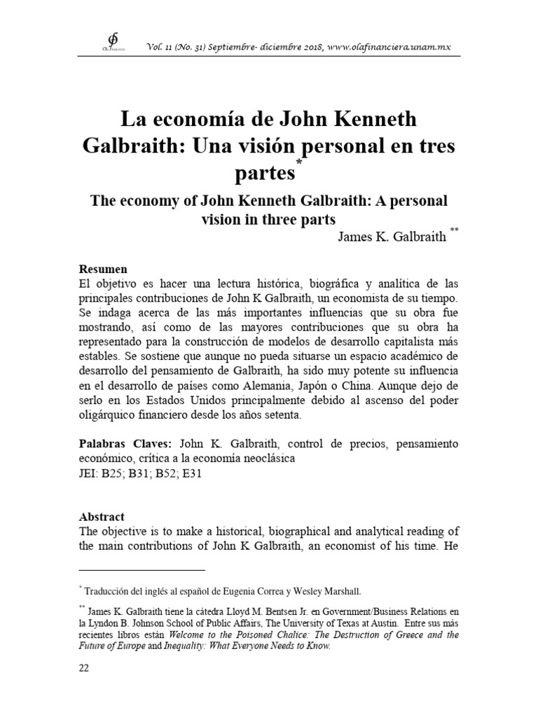 La Economía de John Kenneth Galbraith Una Visión Personal en Tres ...