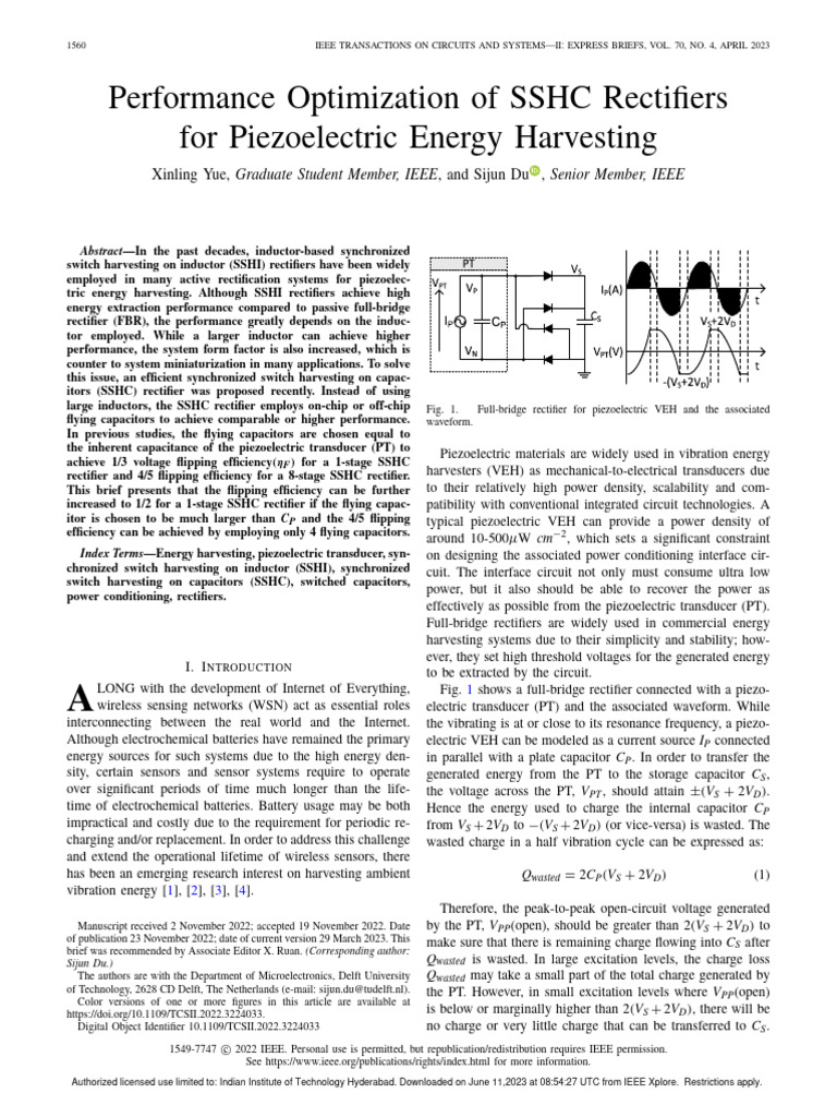 Performance Optimization of SSHC Rectifiers For Piezoelectric Energy Harvesting | PDF ...