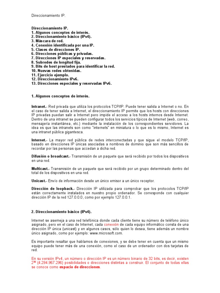 Direccionamiento IP | PDF | Dirección IP | Yo Pv6