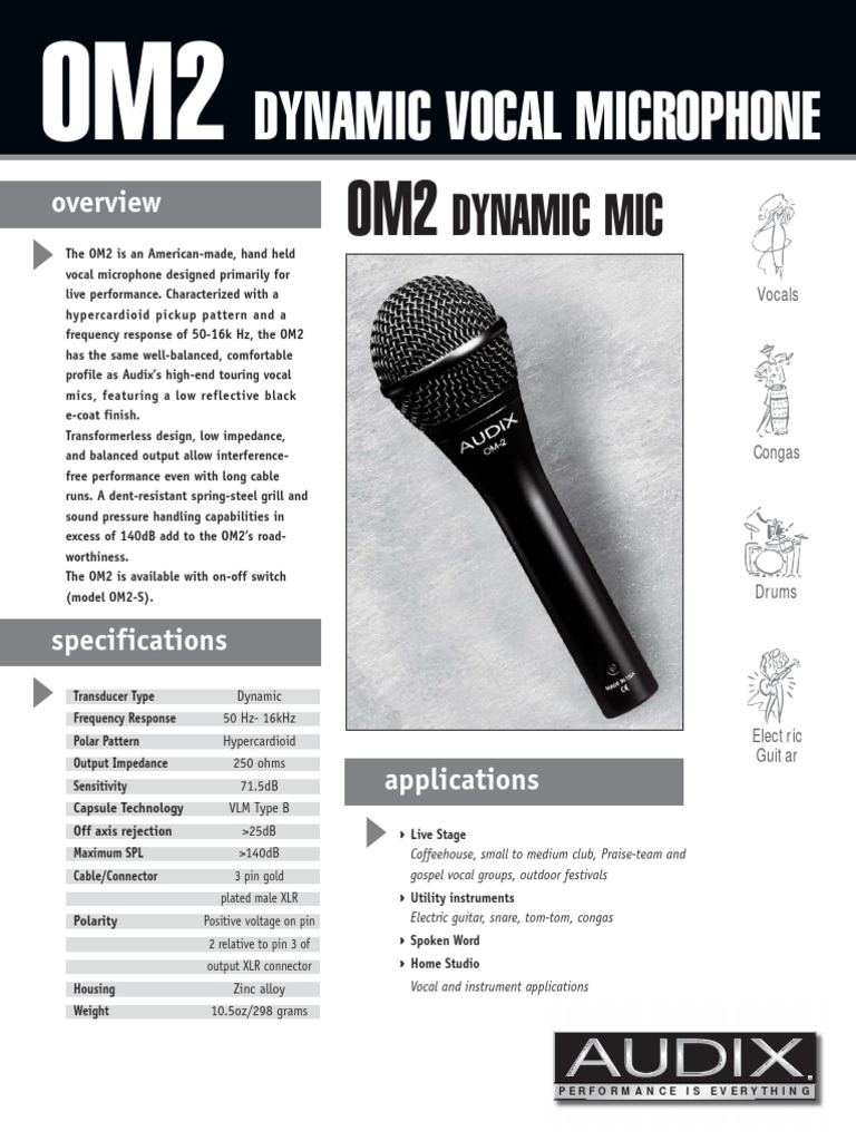Audix OM2 Specifications | PDF | Microphone | Sound Technology