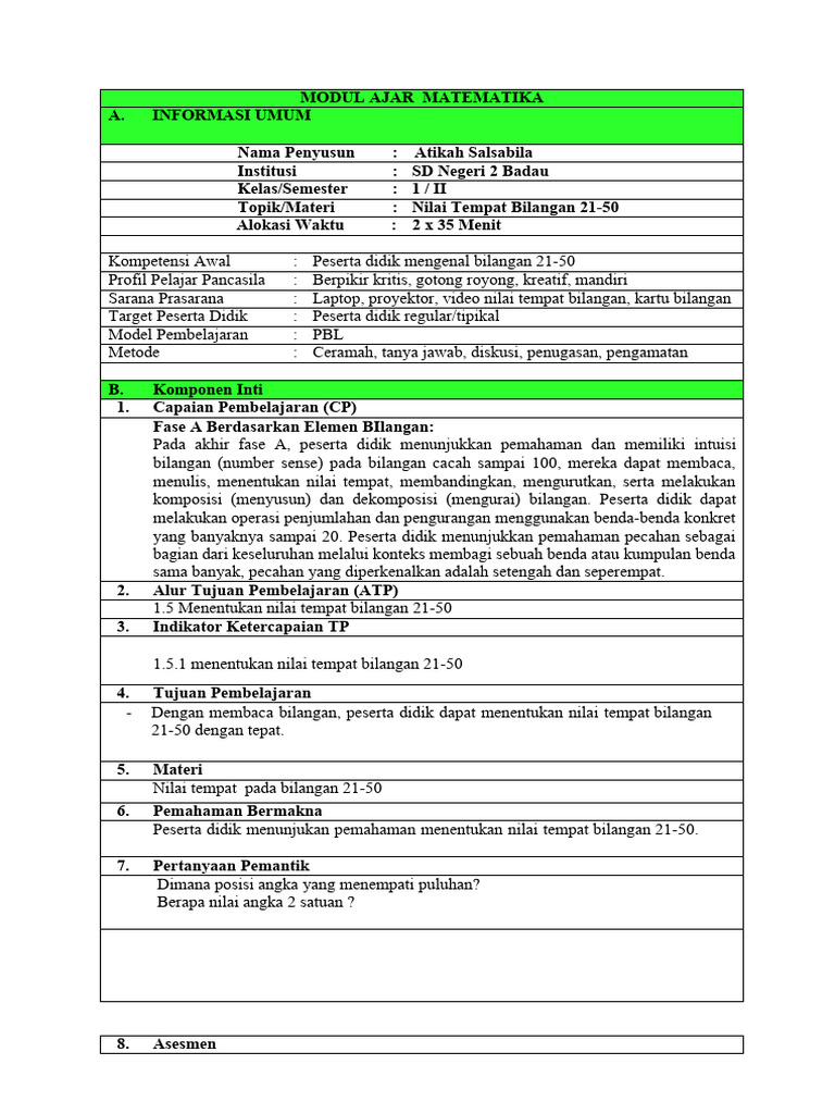 RPP Modul Ajar Salsa | PDF