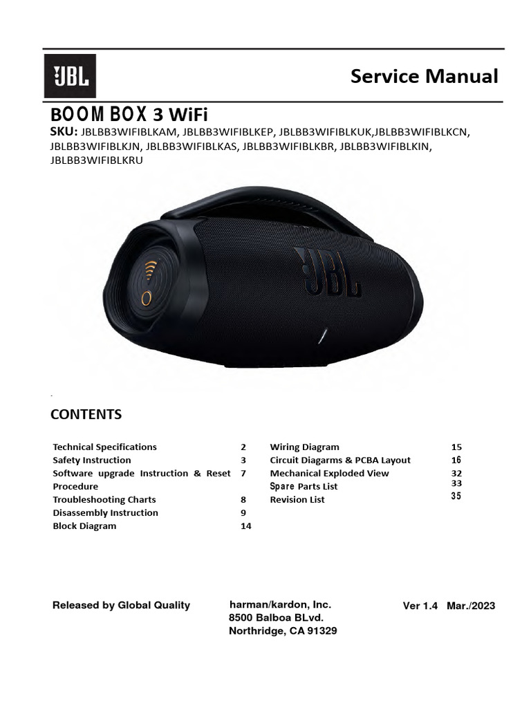 JBL+Boombox+3+WiFi+-+Service+Manual+V1 4 | PDF | Rechargeable Battery | Ac Power Plugs And Sockets