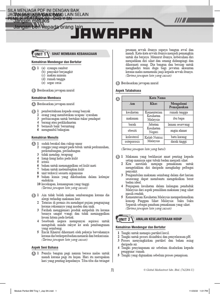Module Perfect BM Ting 1 - Jawapan | PDF