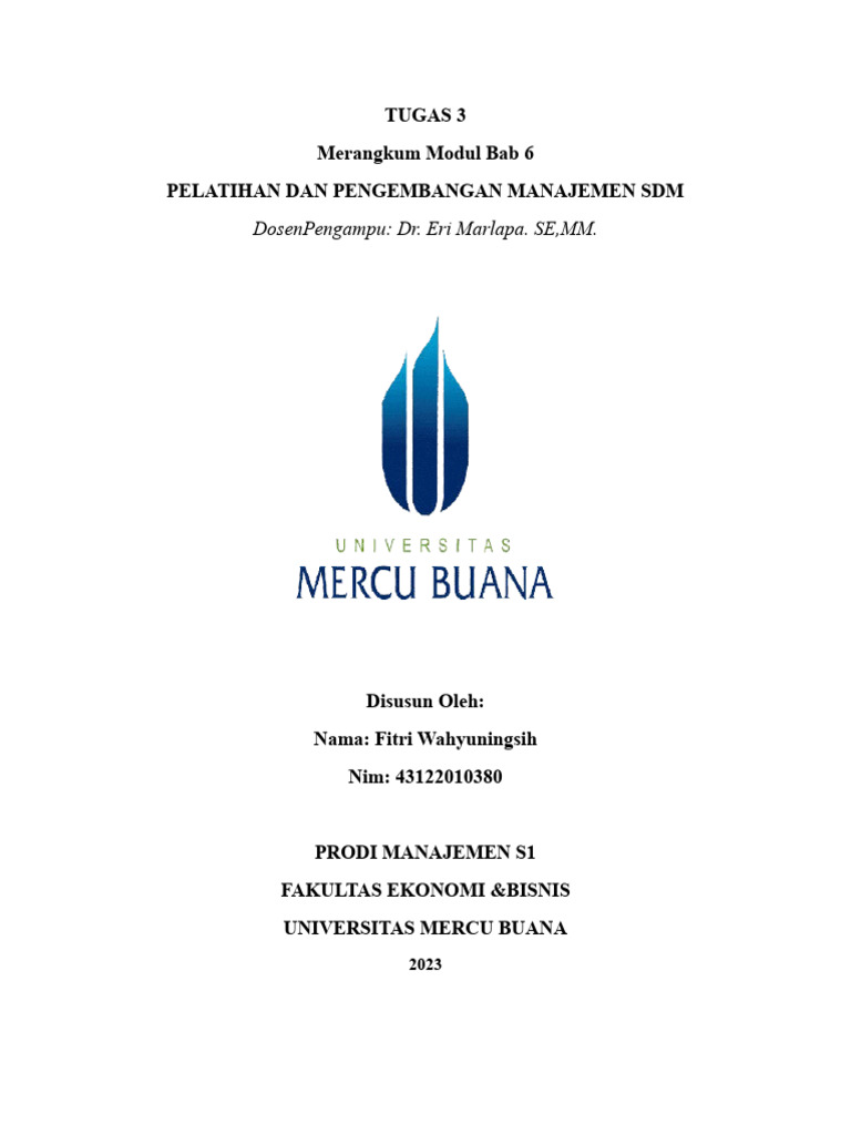 MSDM Tugas Merangkum Bab 6 - Fitri Wahyuningsih - 43122010380 | PDF
