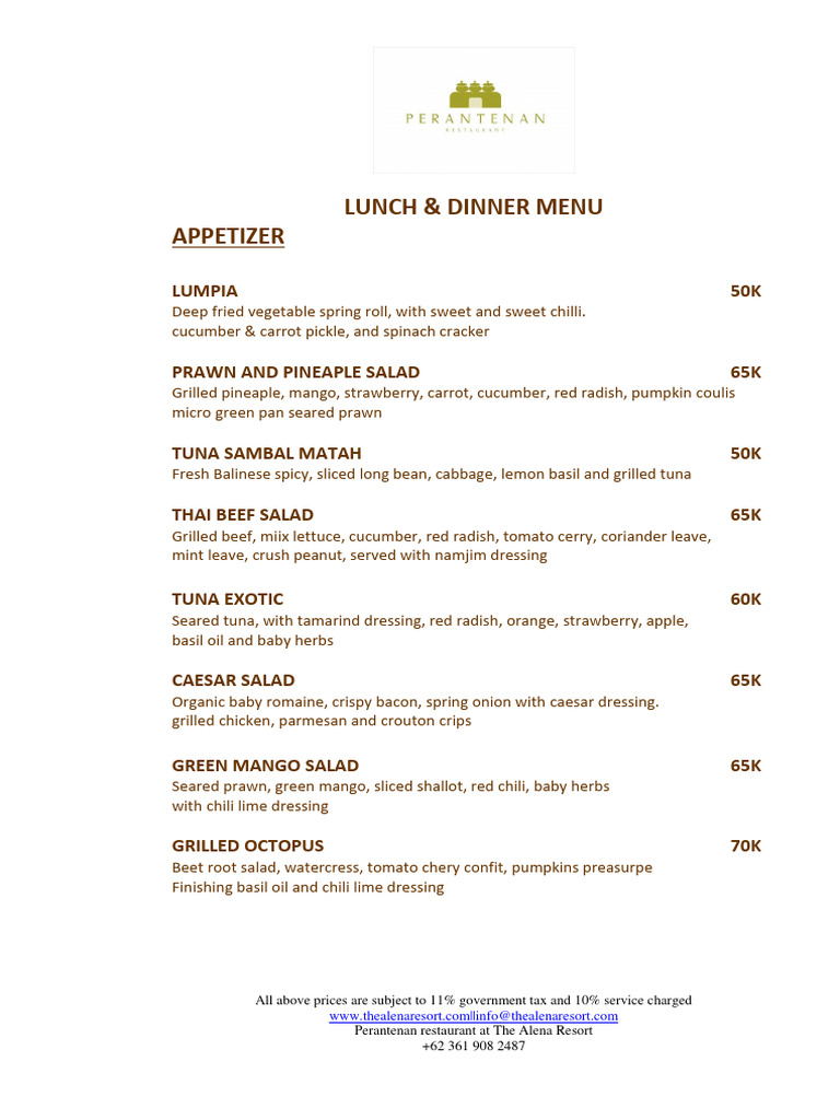 Perantenan Restaurant Menu at Alena Resort | PDF | Indian Cuisine ...