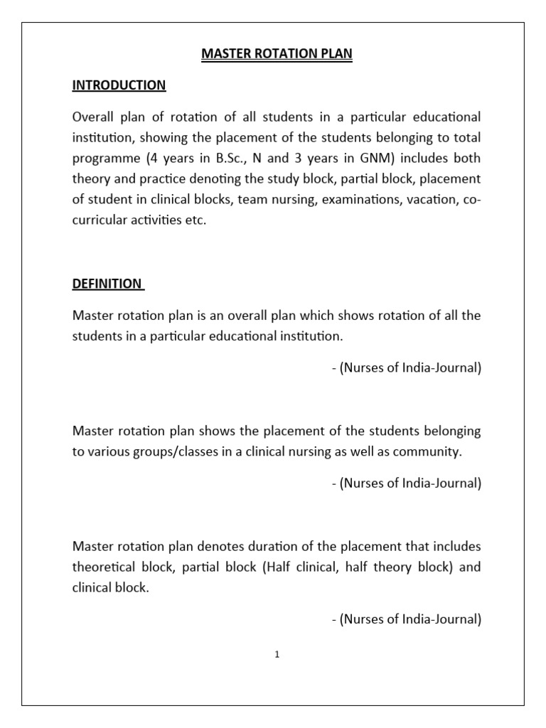 Assignment Master Rotation Plan.vini | PDF | Nursing | Experience