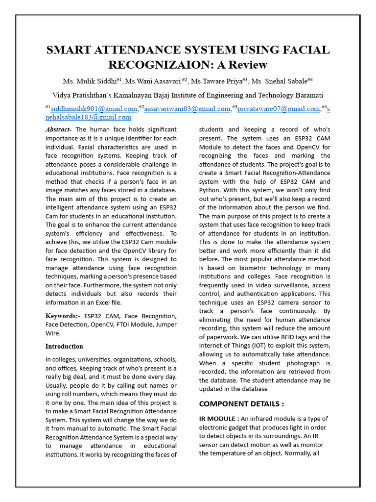 Smart Attendance System Using Facial Recognition Review Paper | PDF ...